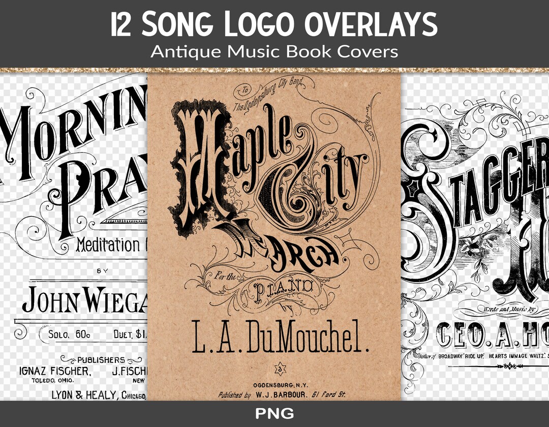 Antique Song Logo Overlays, 12 Vintage Book Covers, Old Song Music ...
