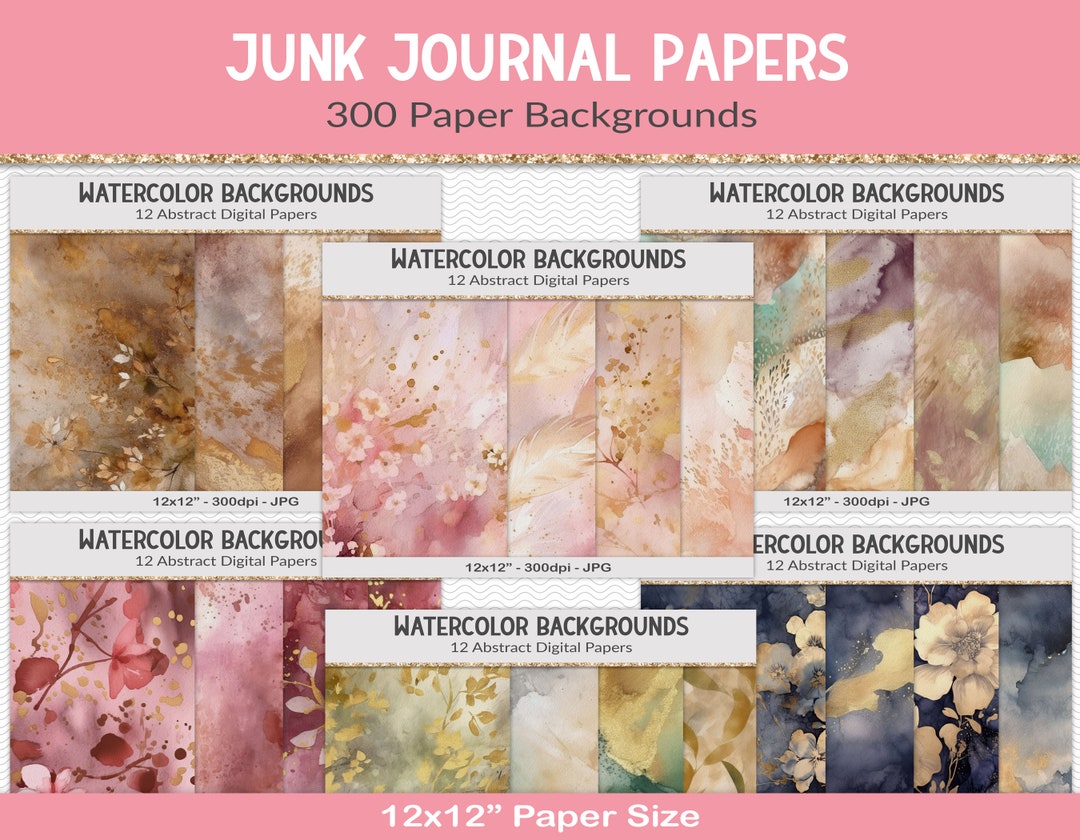 Junk Journal Paper Bundle, 12x12 Abstract Watercolor Backgrounds ...