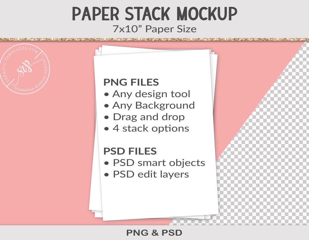 7x10 Paper Stack Mockup, Letter Size Paper Display Template, Digital ...