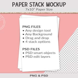 7x10 Paper Stack Mockup, Letter Size Paper Display Template, Digital ...