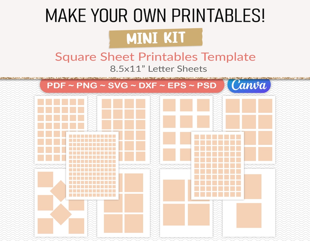 Square Collage Template Bundle, 10 Sheets, Tile Pendant Craft Template ...