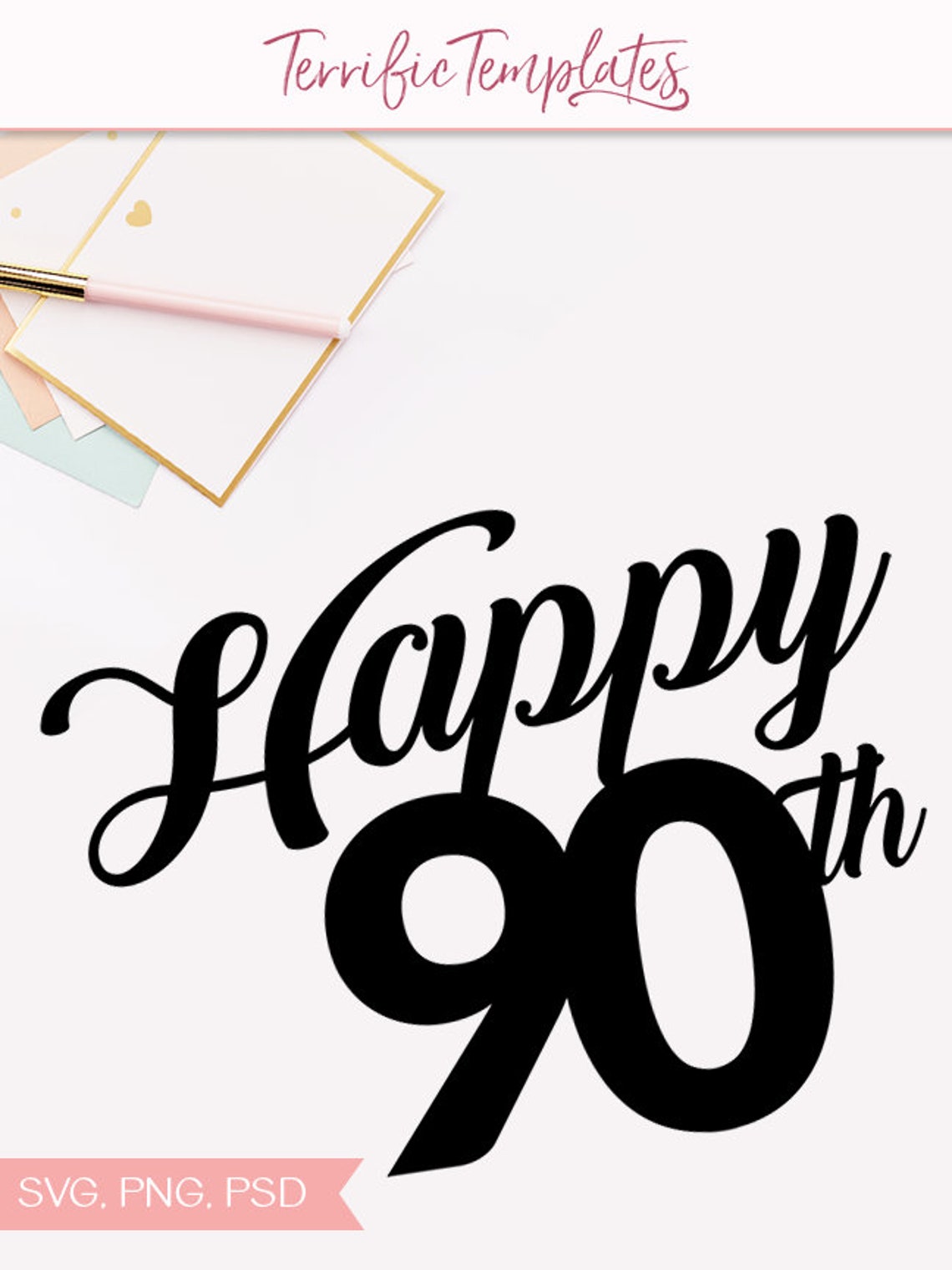 Happy 90th birthday cake topper anniversary digital graphic | Etsy