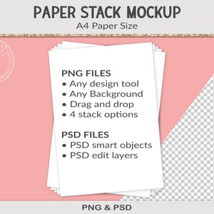 A4 Paper Stack Mockup, Letter Size Paper Display Template, Digital ...