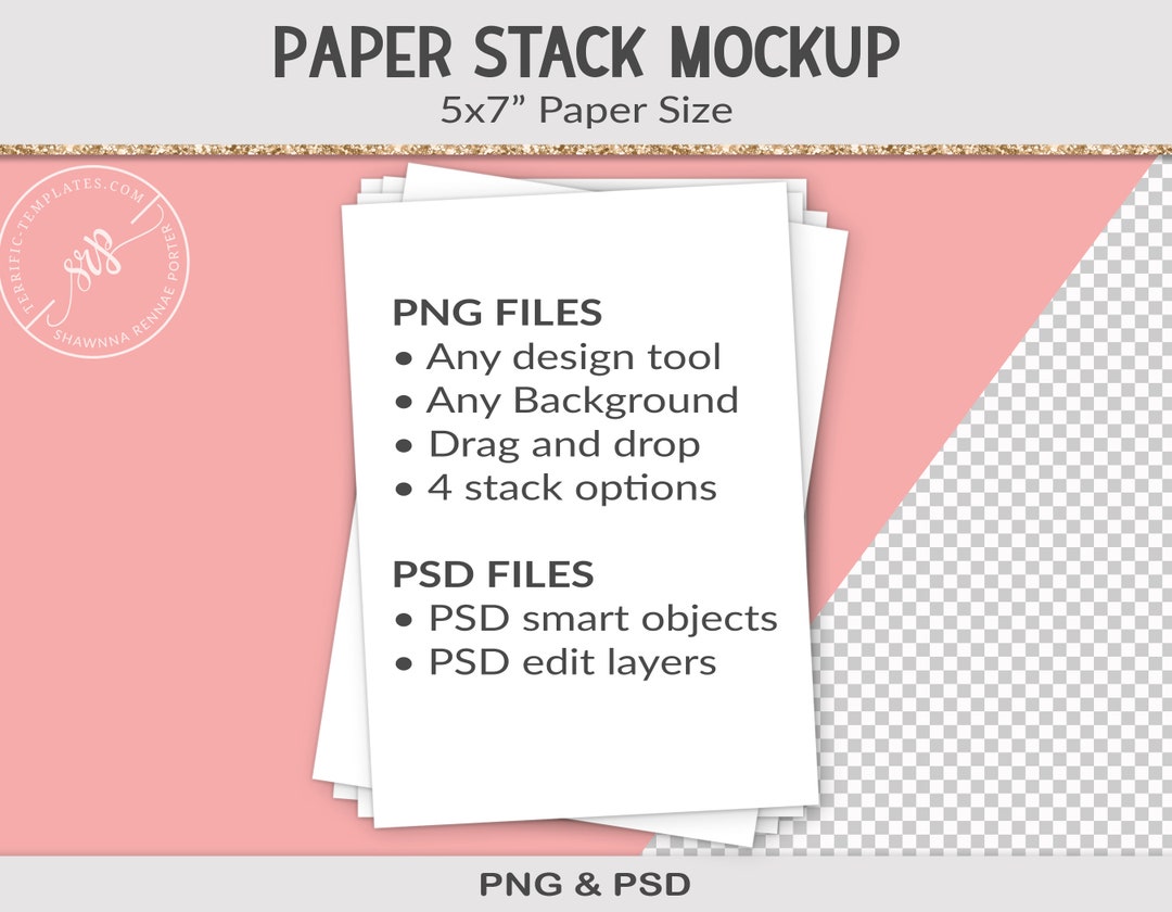 5x7 Paper Stack Mockup, Letter Size Paper Display Template, Digital ...