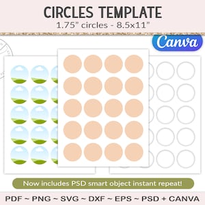 1.75 Circle Collage Template, Blank Circle Rounds Sheet, Party ...