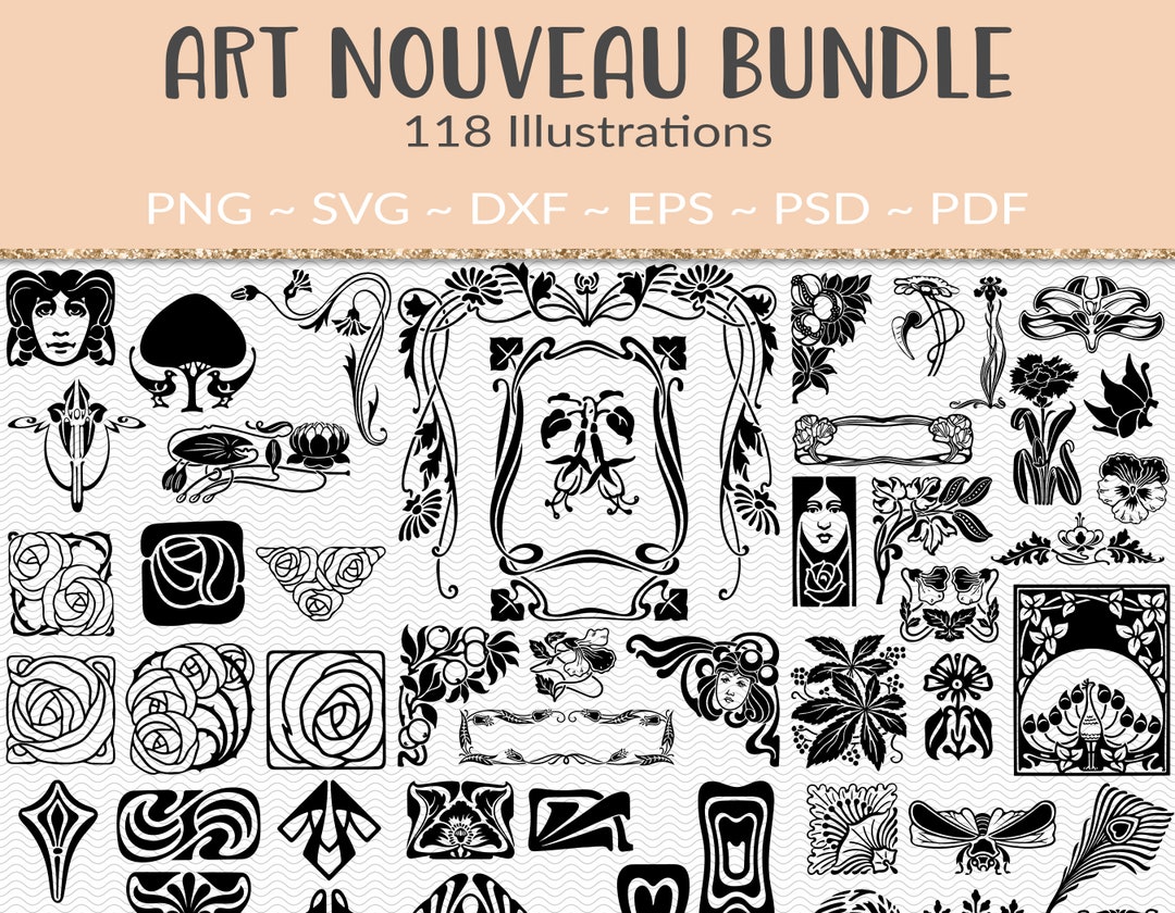Vintage Art Nouveau Graphics Svg Clipart Images Cutting File - Etsy