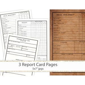 Vintage Report Card Pages Junk Journal Design Element Set of - Etsy