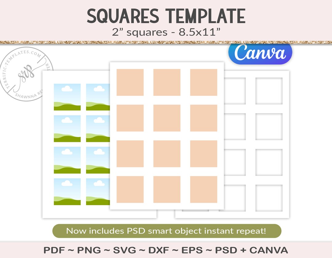 2" Square Template, 1oz or 2oz Spray Bottle Labels, Two Inch Craft ...