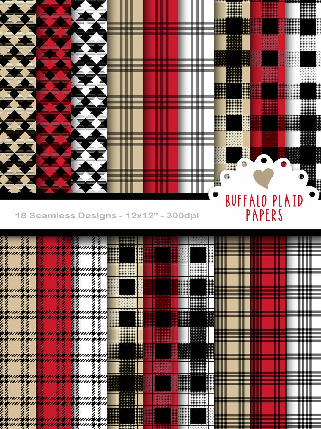 Fashion Buffalo Plaid Digital Papers, Gingham Seamless Paper ...