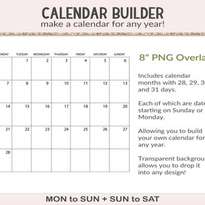 Any Year Calendar Overlays, Create Your Own Calendar, Calendar Builder ...