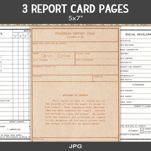 Vintage Report Card Pages, Junk Journal Design Element, Set of 3 Jpg ...