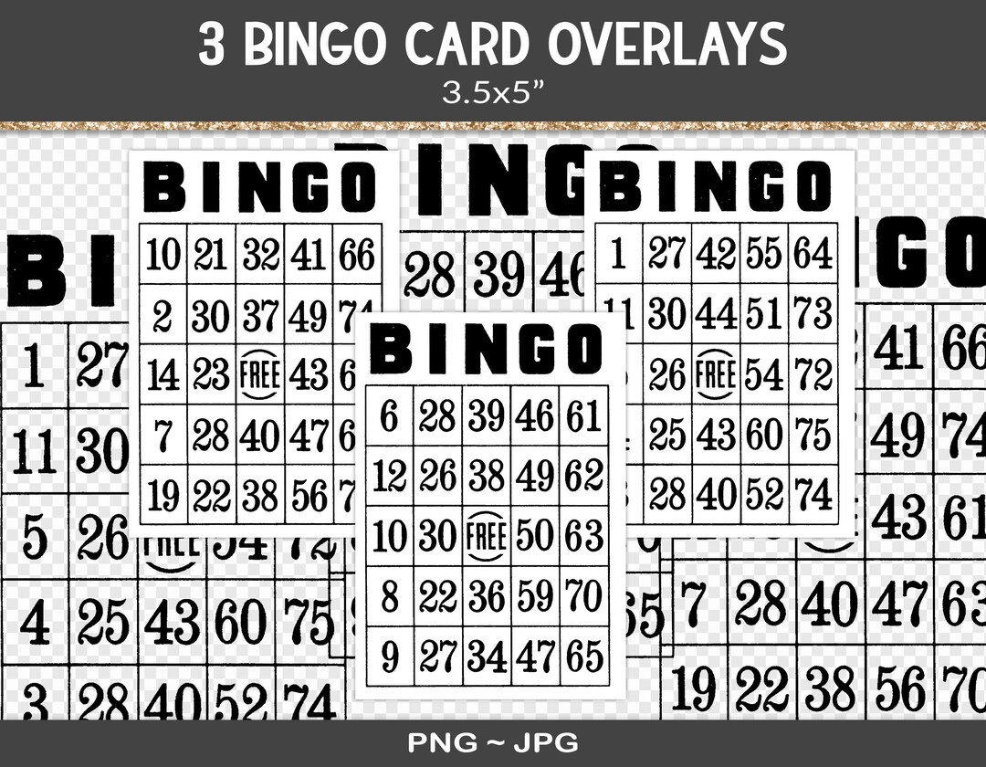 Bingo Card Overlays, Junk Journal Design Element, Set of 3 Png Overlay ...
