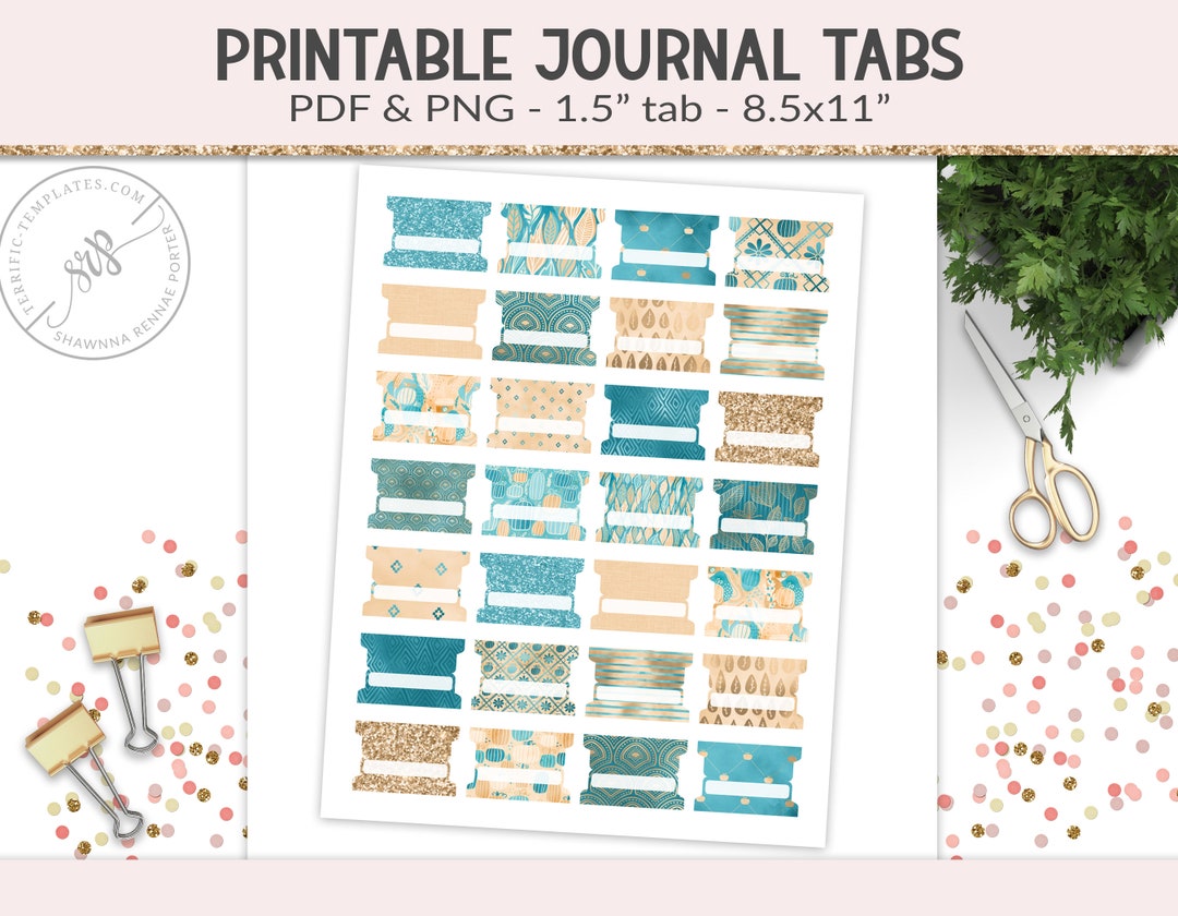 Printable Tabs, Fold-over Tabs, PNG Cut File Collage Sheet, Planner ...