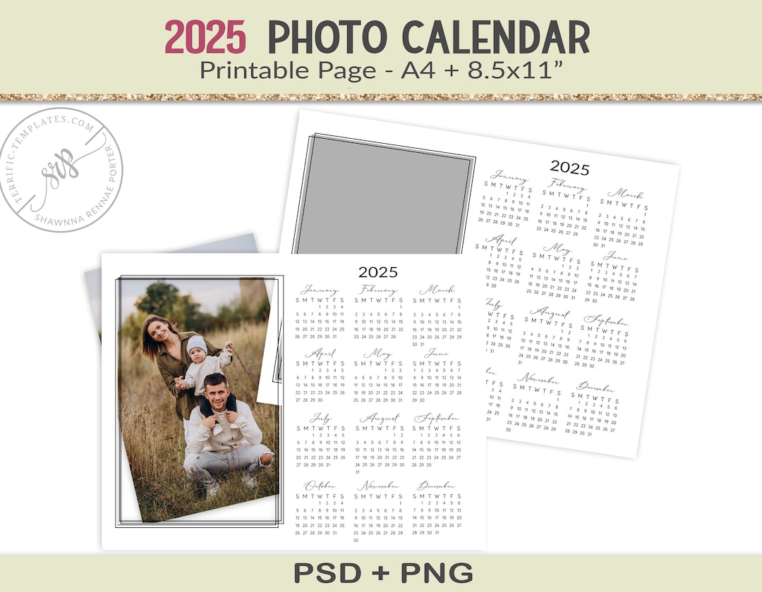 2025 Photo Calendar Template, Year at Glance Calendar Printable, Design ...