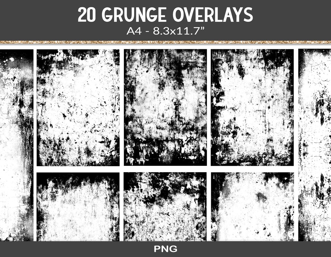 Super Grunge Texture Overlays, Black Grungy Paper Grit, A4 Size Png ...