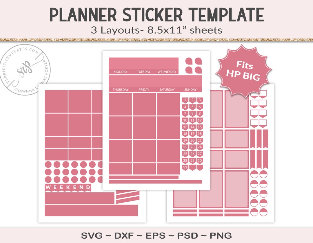 HP Big Monthly Planner Sticker Template, for Happy Planner Journal ...