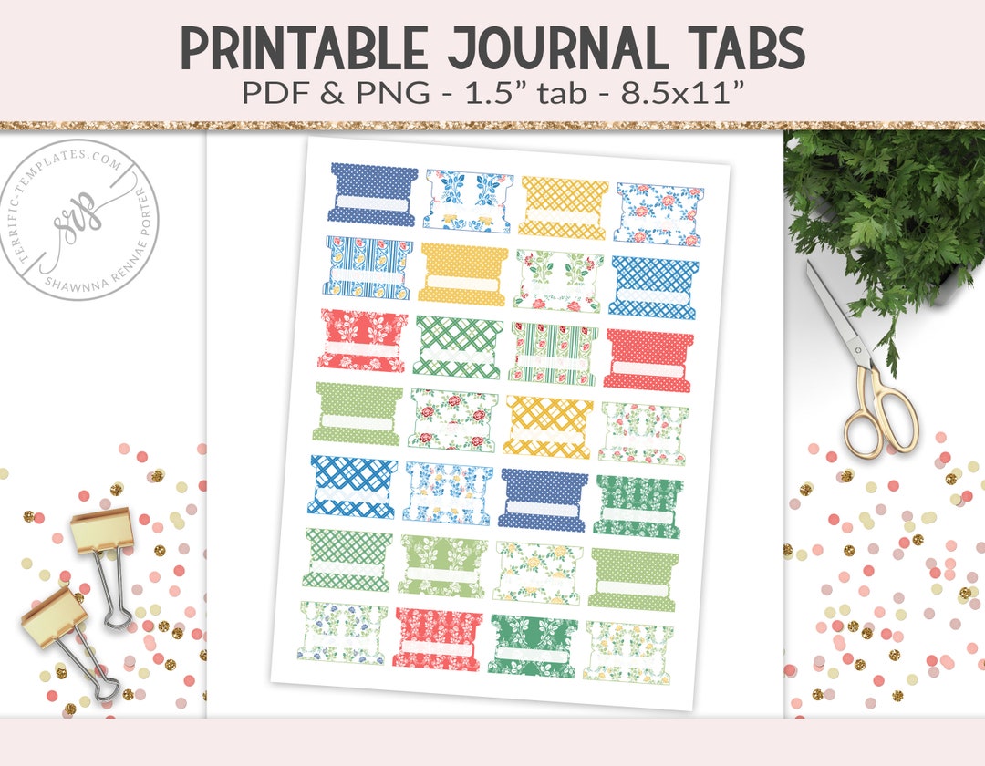 Printable Tabs, Fold-over Tabs, PNG Cut File Collage Sheet, Planner ...