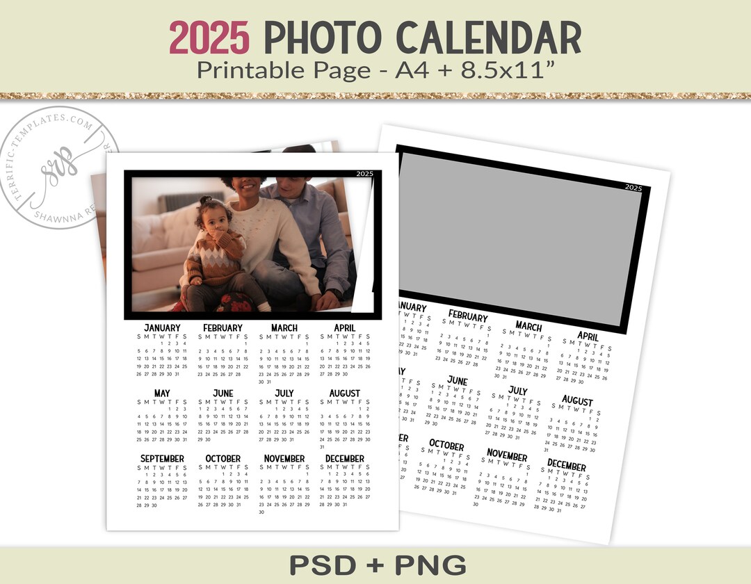 2025 Photo Calendar Template, Year at Glance Calendar Printable, Design ...