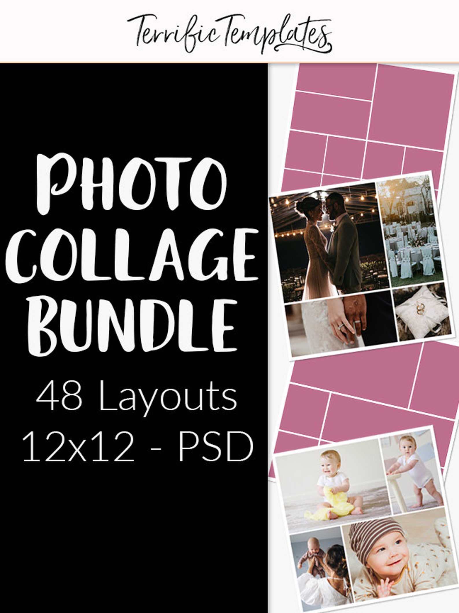 Photo collage templates 12x12 photo storyboards 48 | Etsy