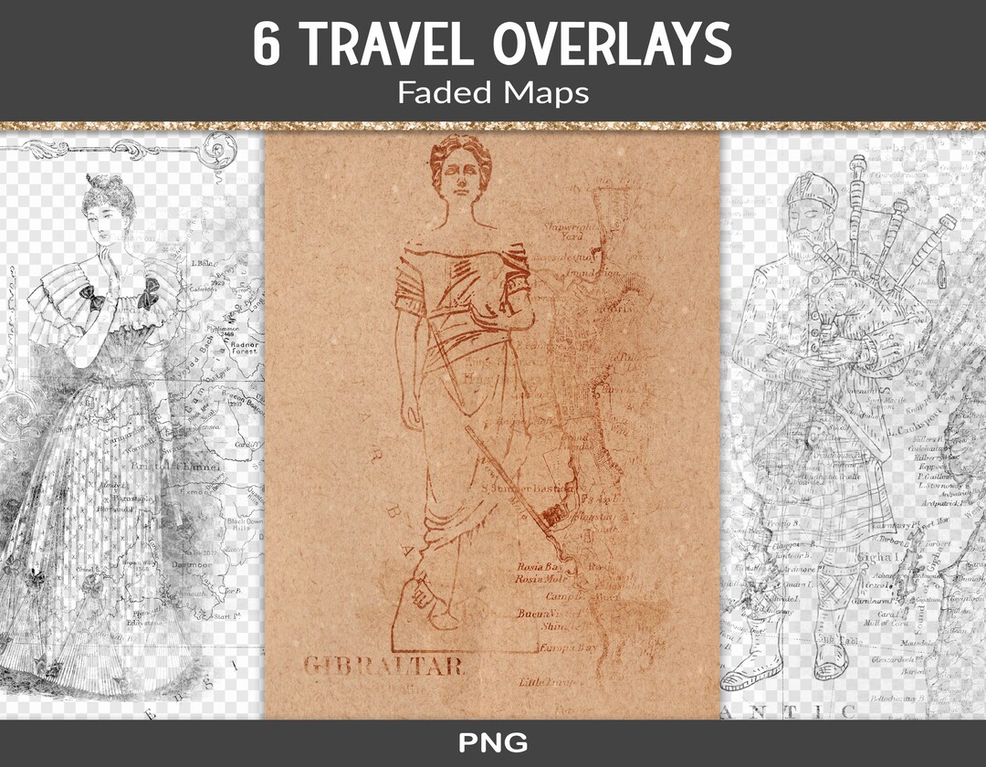 Faded Map Overlays Vintage PNG Graphics Grunge Travel - Etsy
