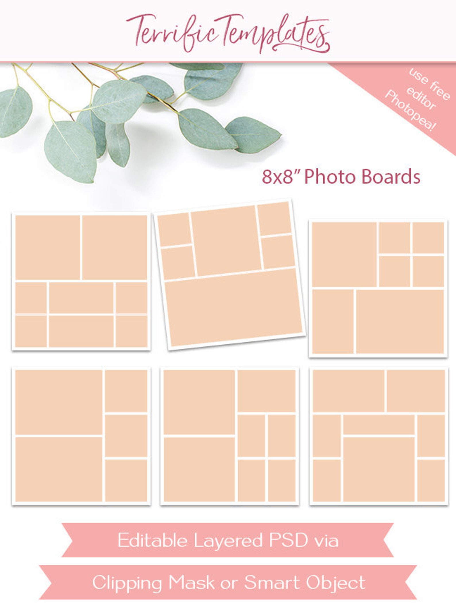 Photo collage template 8x8 photo story board wedding | Etsy