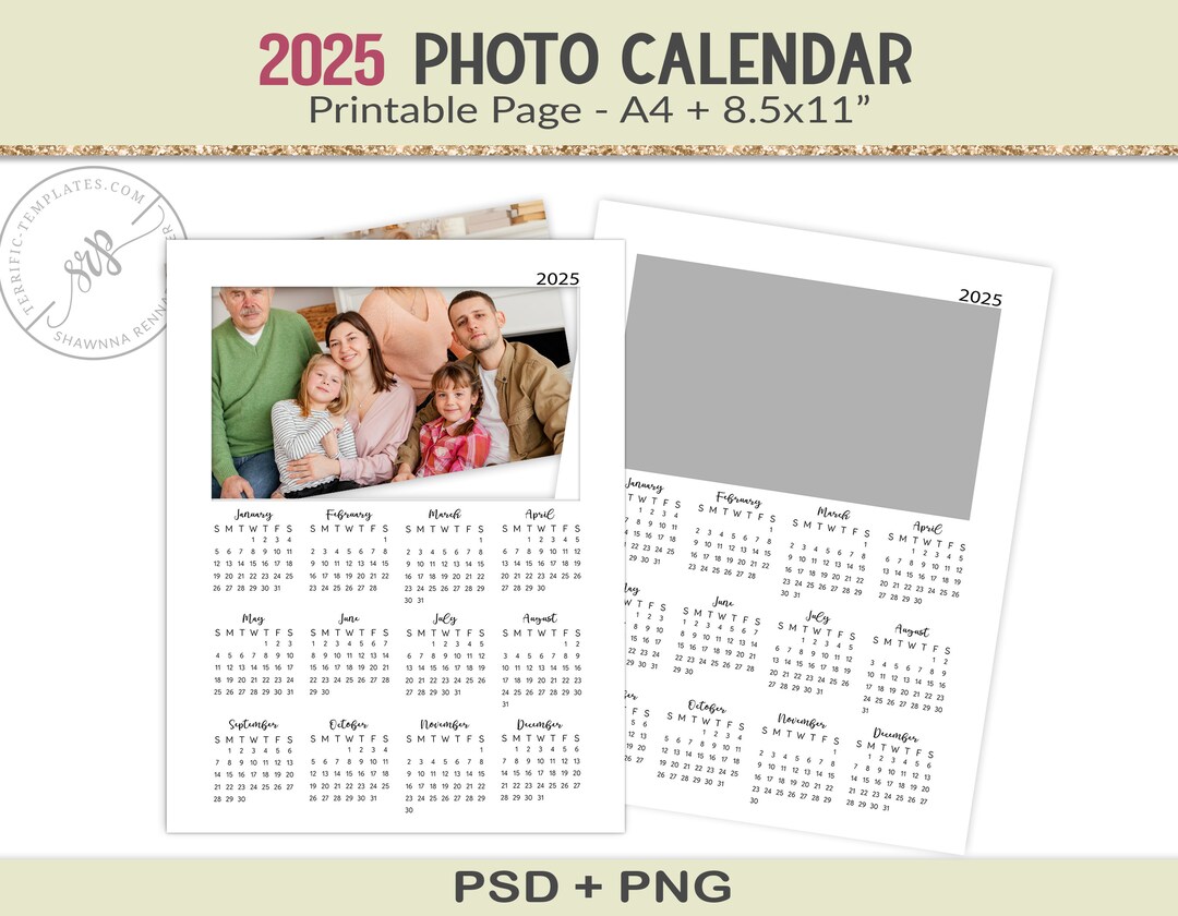 2025 Photo Calendar Template, Year at Glance Calendar Printable, Design Your Own Calendar Gift ...