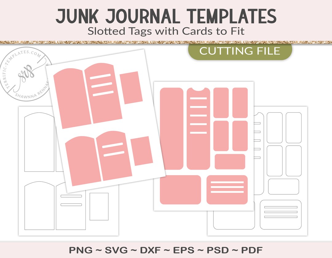 Slotted Tag Set, Junk Journal Template, Blank SVG Cutting File, Folio ...