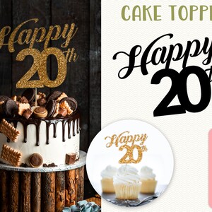 Happy 20th Birthday Cake Topper Anniversary Digital Graphic - Etsy