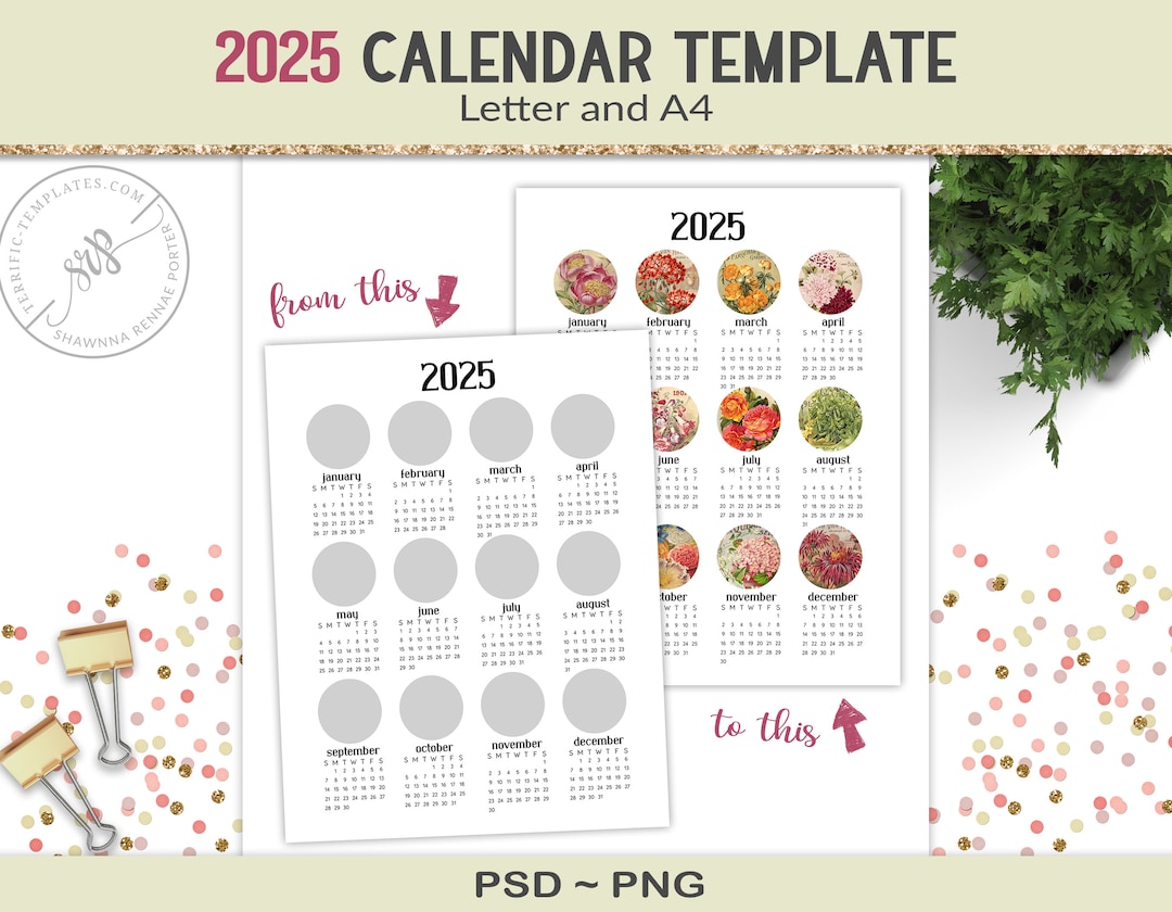 2025 Calendar Page Template, Make Your Own Printable, Easy Image Insert ...