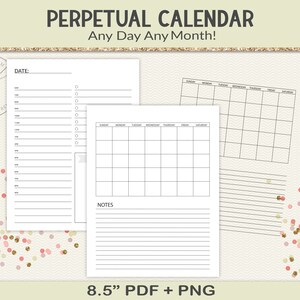 Perpetual Calendar PDF Printable and PNG Overlay, for Any Day or Month ...