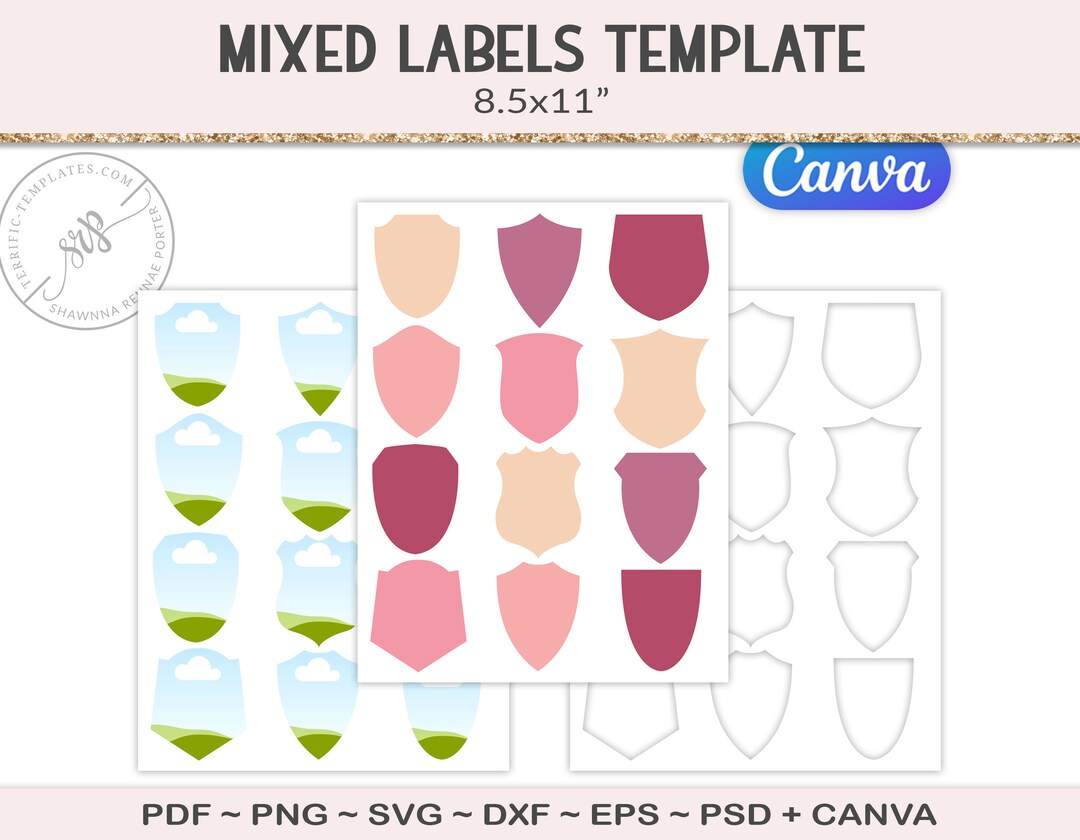 Mixed Shield Label Template, Sticker Sheet, Printable Craft Template ...