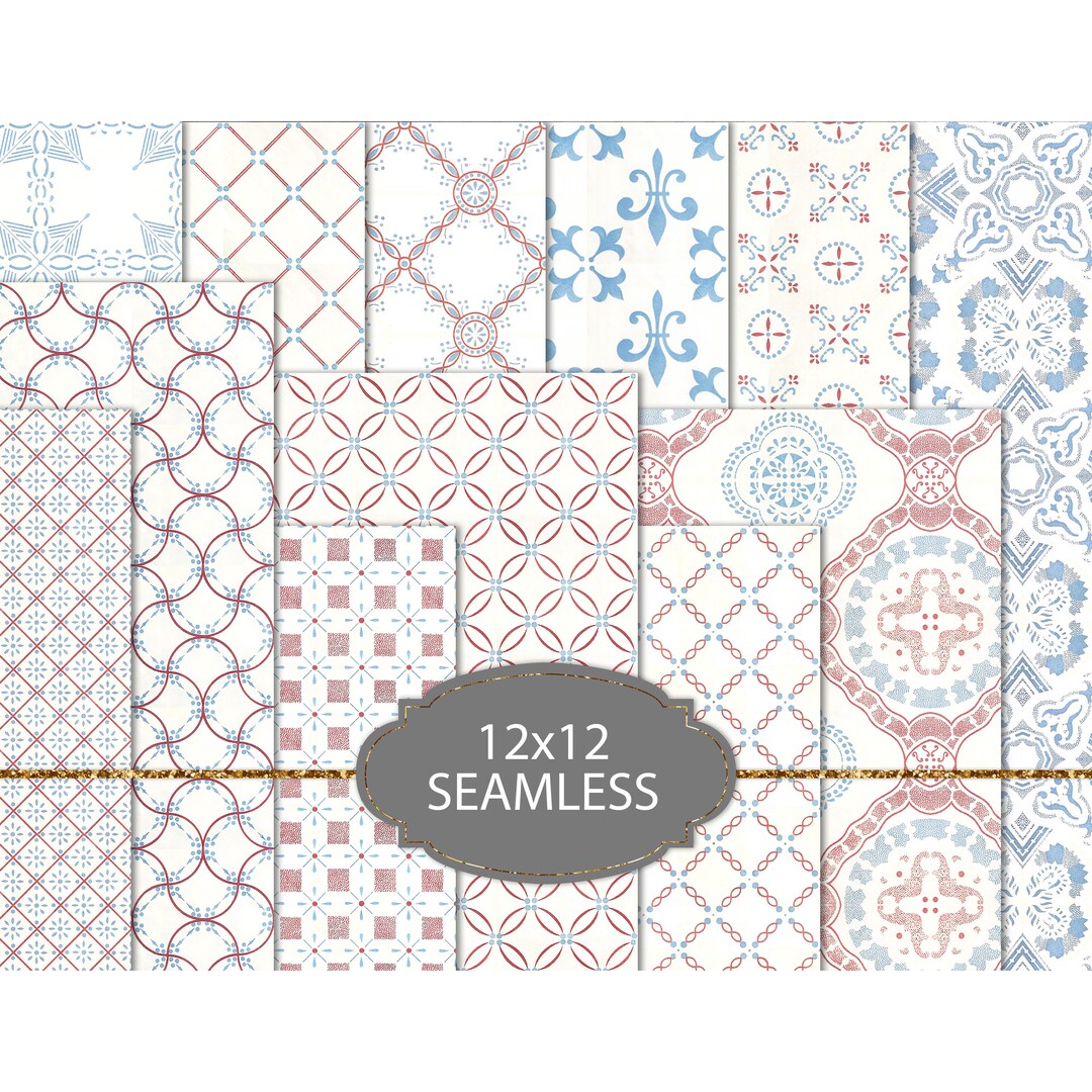 Vintage Tile Digital Papers, Floral Craft Papers, Old French Pattern ...