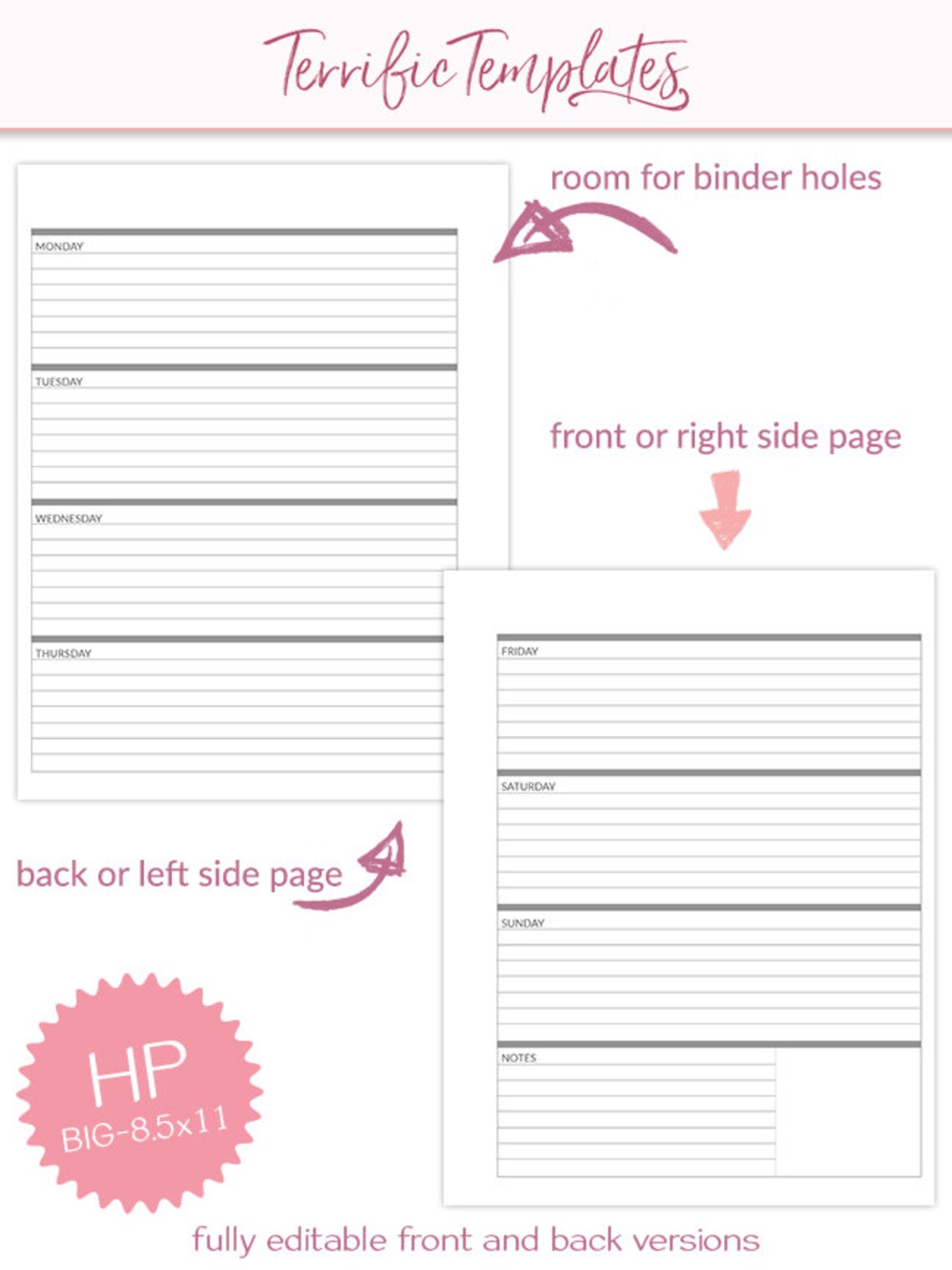 Editable Weekly Horizontal Planner Template Happy Planner Big | Etsy