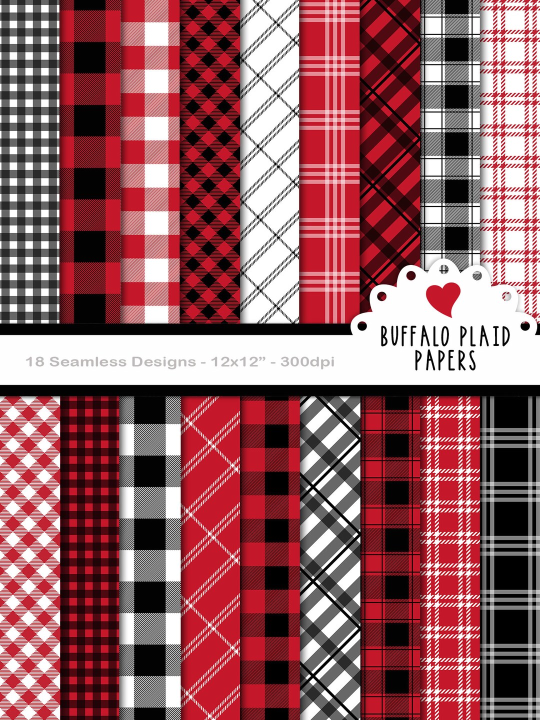 Red and Black Buffalo Plaid Digital Papers, Seamless Paper Backgrounds ...