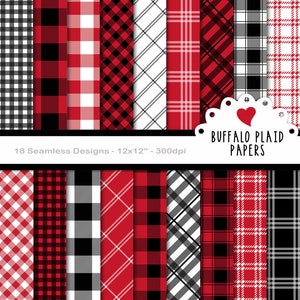 Red and Black Buffalo Plaid Digital Papers, Seamless Paper Backgrounds ...