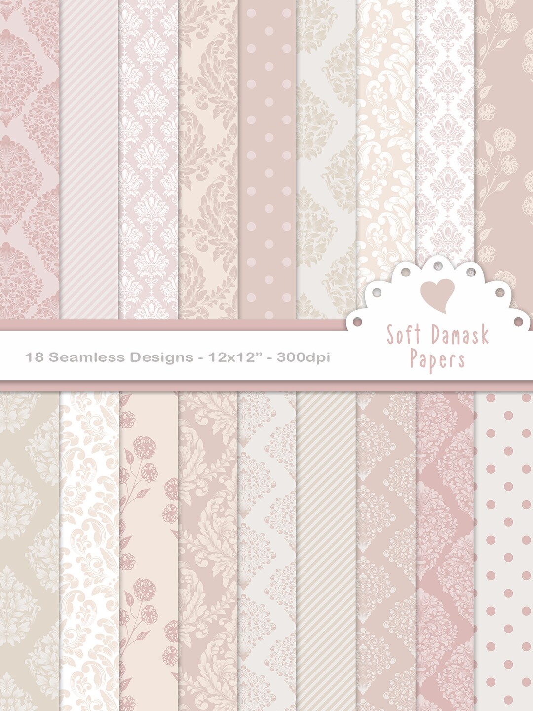 Wedding Damask Digital Papers, Soft Tones Seamless Paper Backgrounds ...