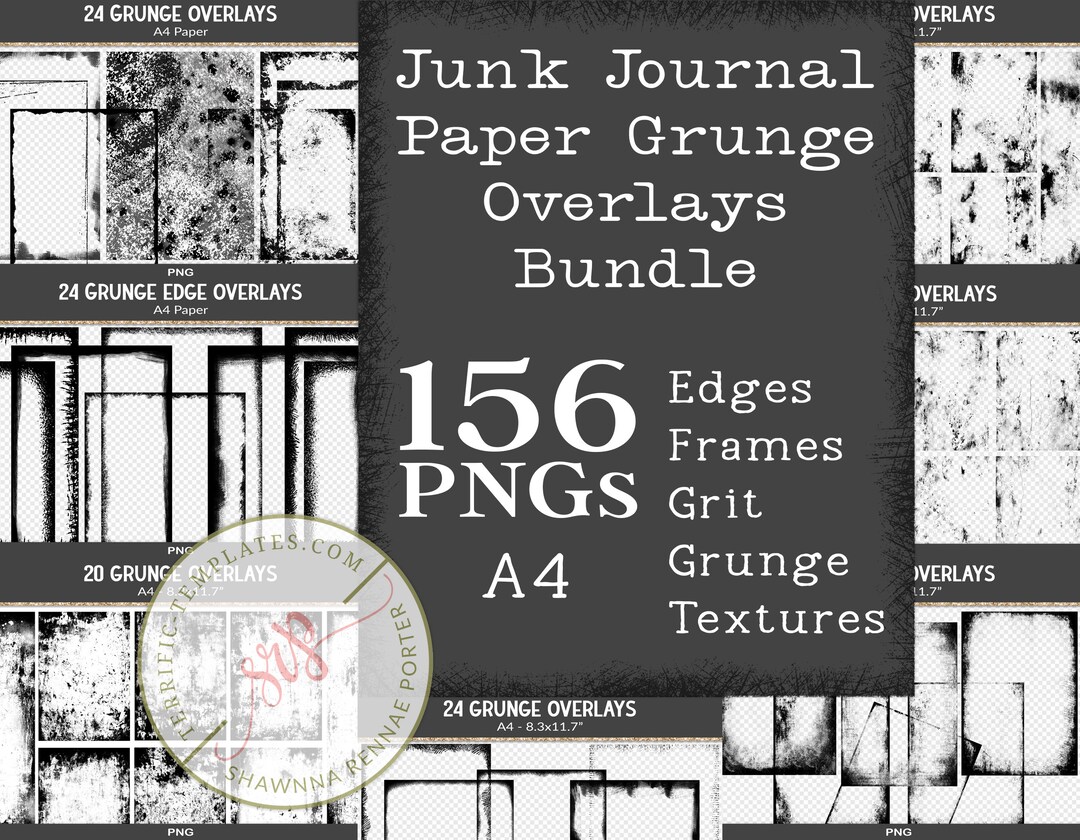 Junk Journal Overlays Bundle, A4 Paper Edges and Grunge Textures ...