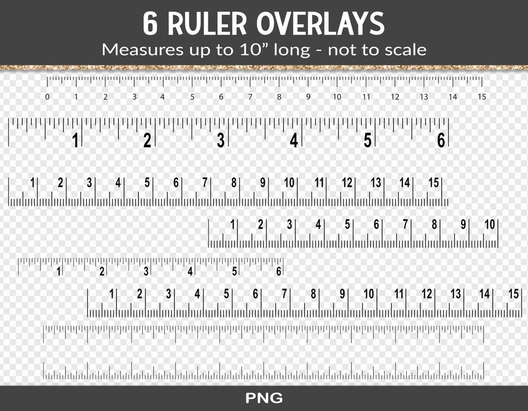 Ruler Overlays, Junk Journal Design Asset, Set of 6 Printable Ruler PNG ...
