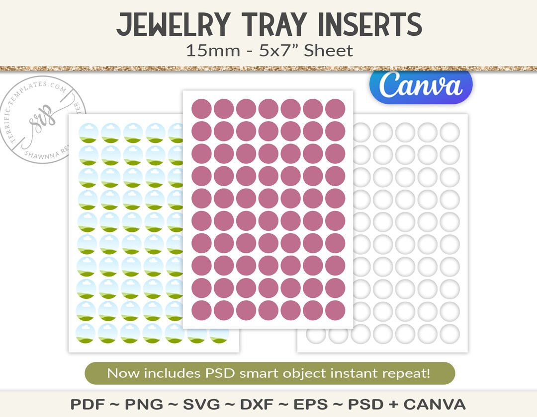 15mm Round Jewelry Pendant Tray Template, Circle Collage Sheet on 5x7 ...