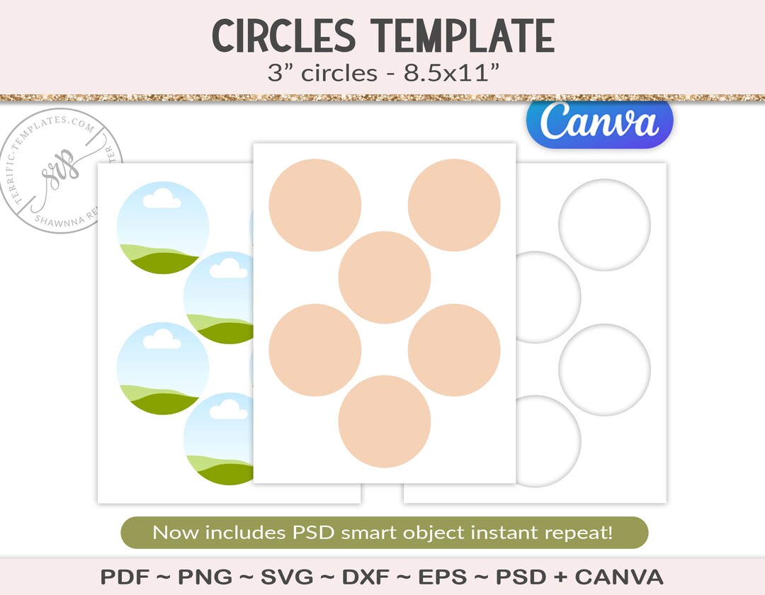 3" Circle Collage Template, Blank Circle Rounds, Party Printable ...