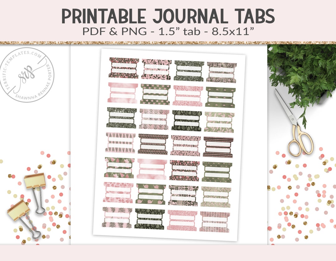 Printable Tabs, Fold-over Tabs, PNG Cut File Collage Sheet, Planner ...