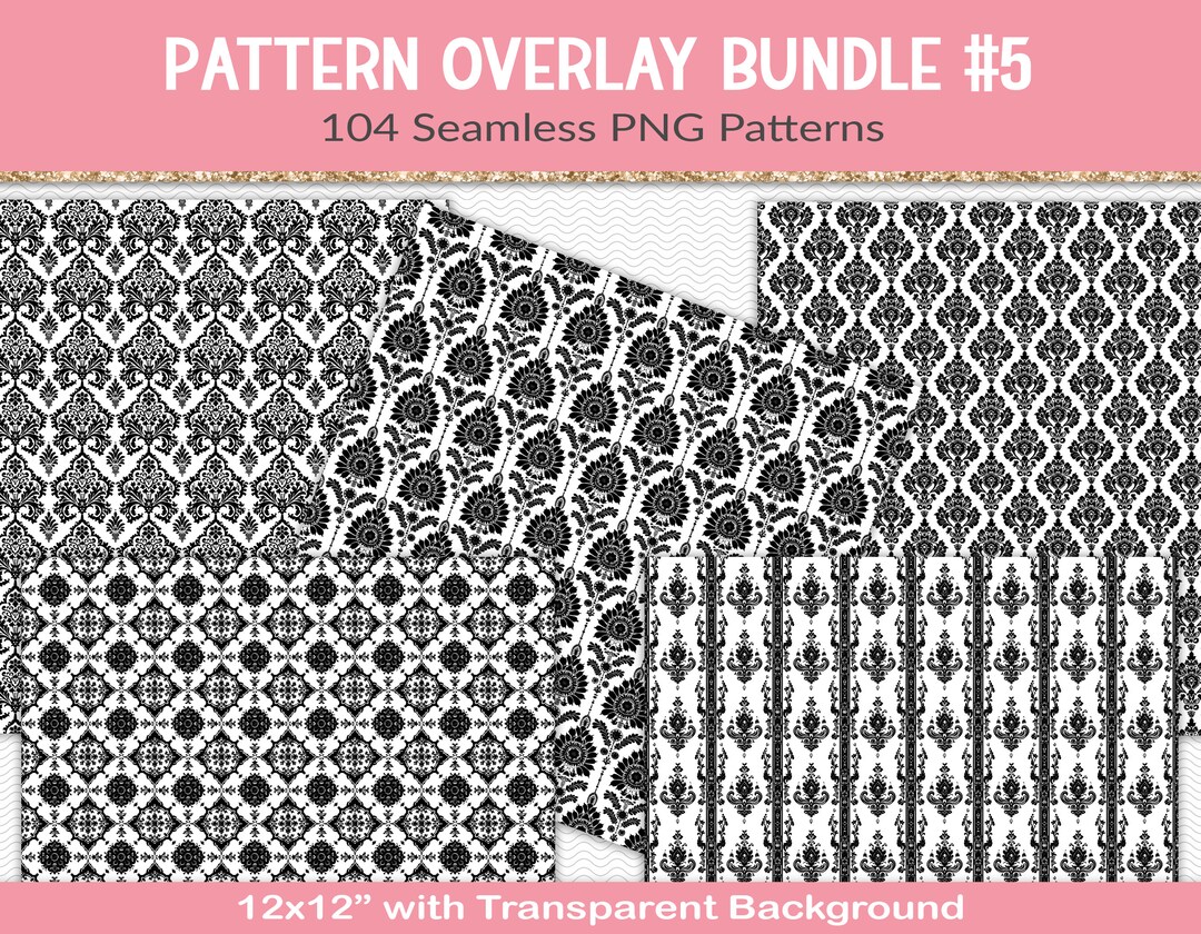 Vintage Damask Pattern Overlays Bundle, 104 Seamless Designs With ...