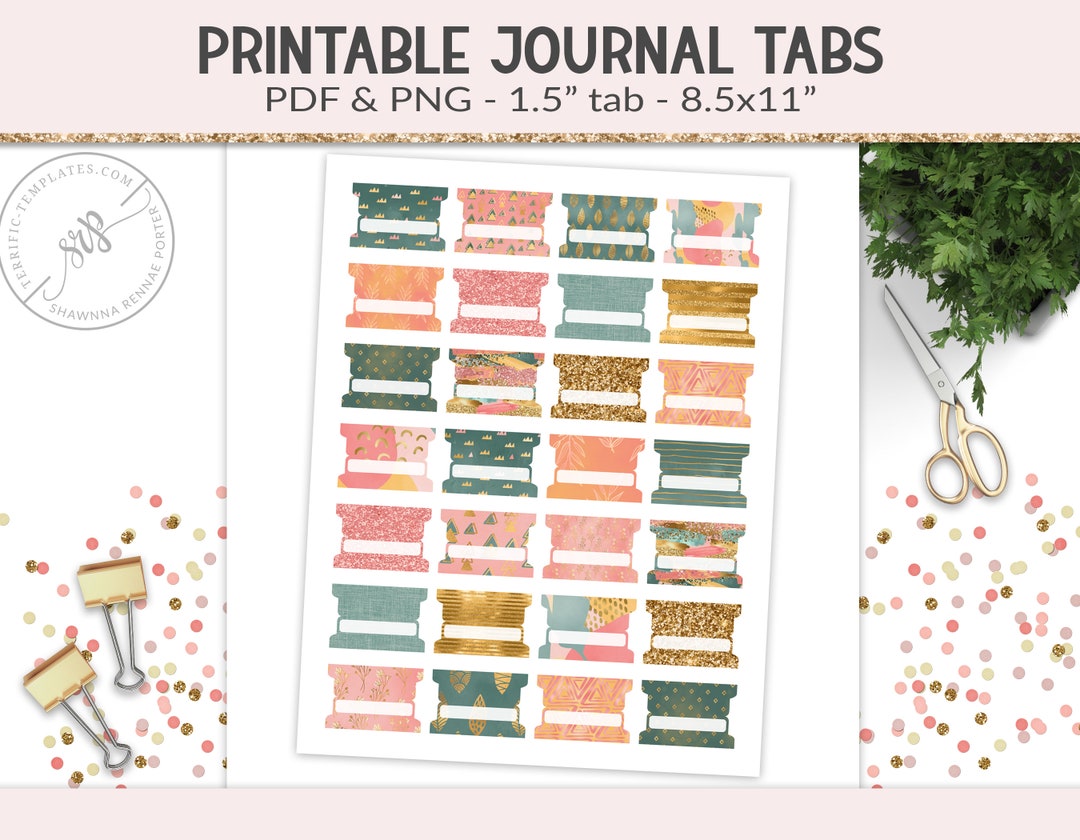 Printable Tabs, Fold-over Tabs, PNG Cut File Collage Sheet, Planner ...