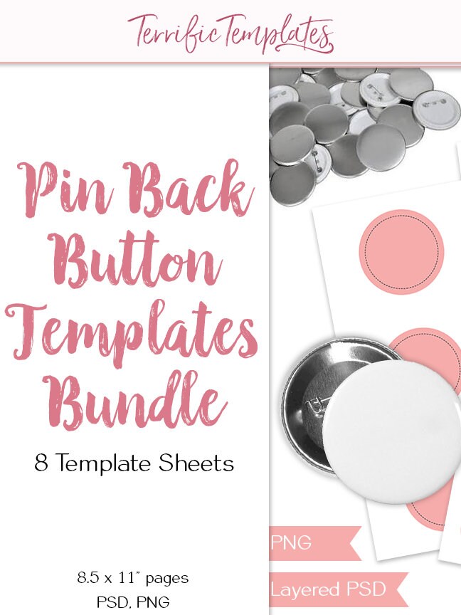 Button template bundle pinback buttons layered PSD with wrap | Etsy