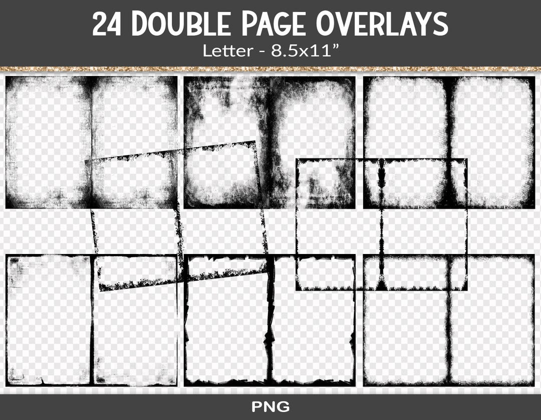 Double Page Junk Journal Overlay, Grunge Ink Edge Vintage Border ...