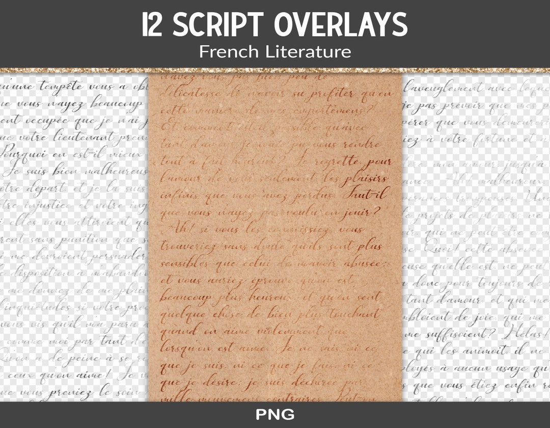 Faded French Script Overlays, PNG Handwriting Text, Ink Writing ...