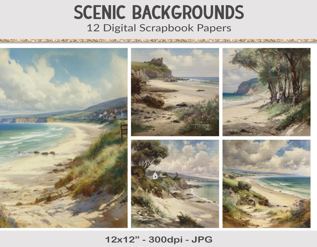 Vintage Style Sea Scape Digital Papers, Junk Journal Pages, 12x12 ...