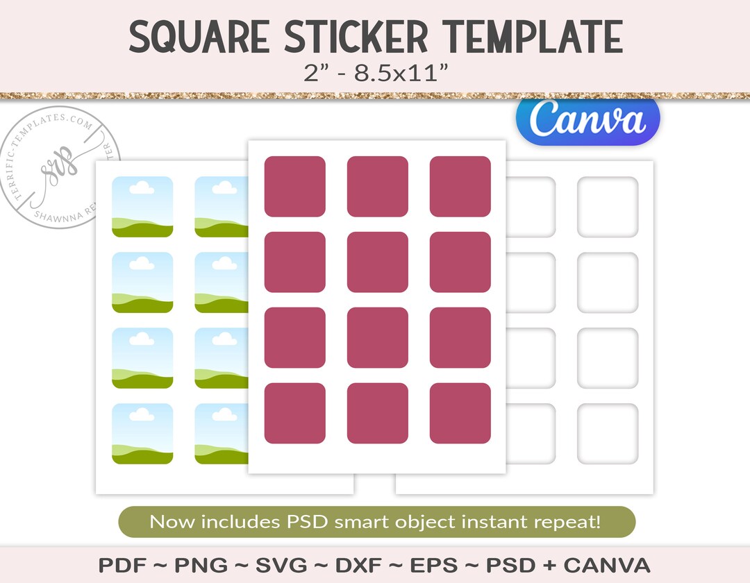 2 Square Label Tag Template, Sticker Sheet, Printable Craft Template ...