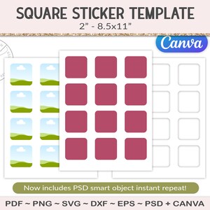 2 Square Label Tag Template, Sticker Sheet, Printable Craft Template ...