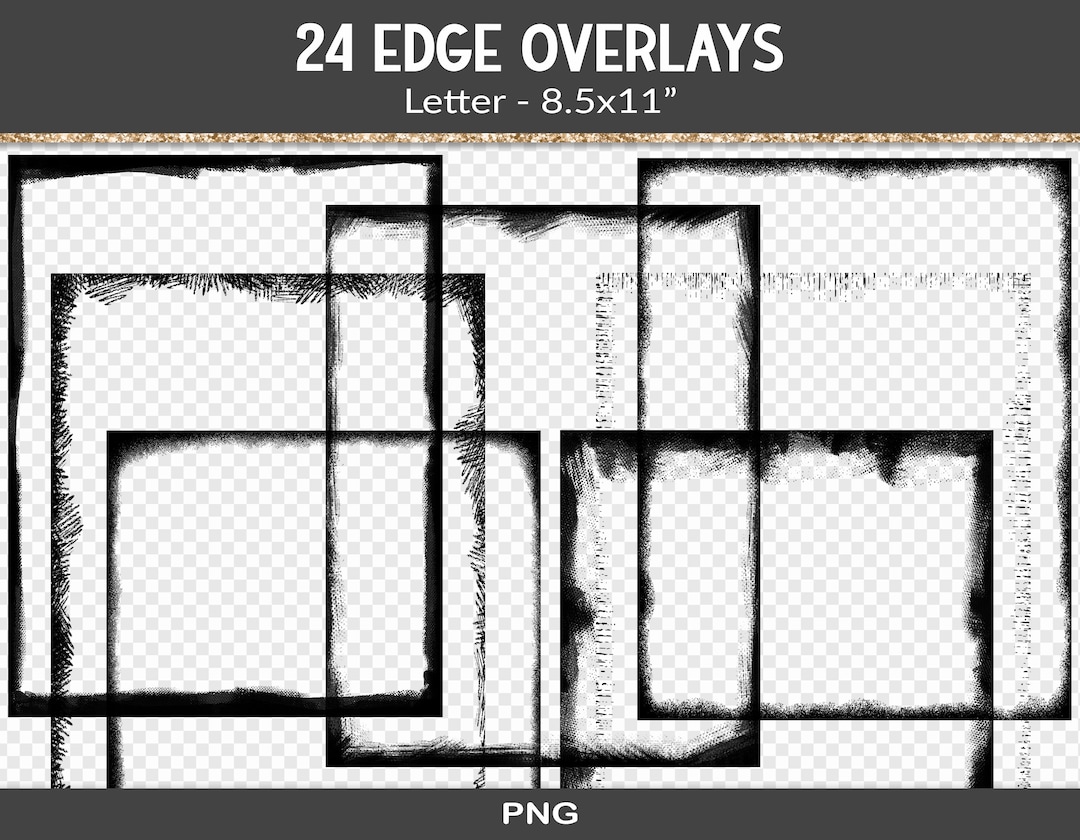 Grunge Edge Scrapbook Overlays, Black Paper Frame Overlay, Letter Size ...
